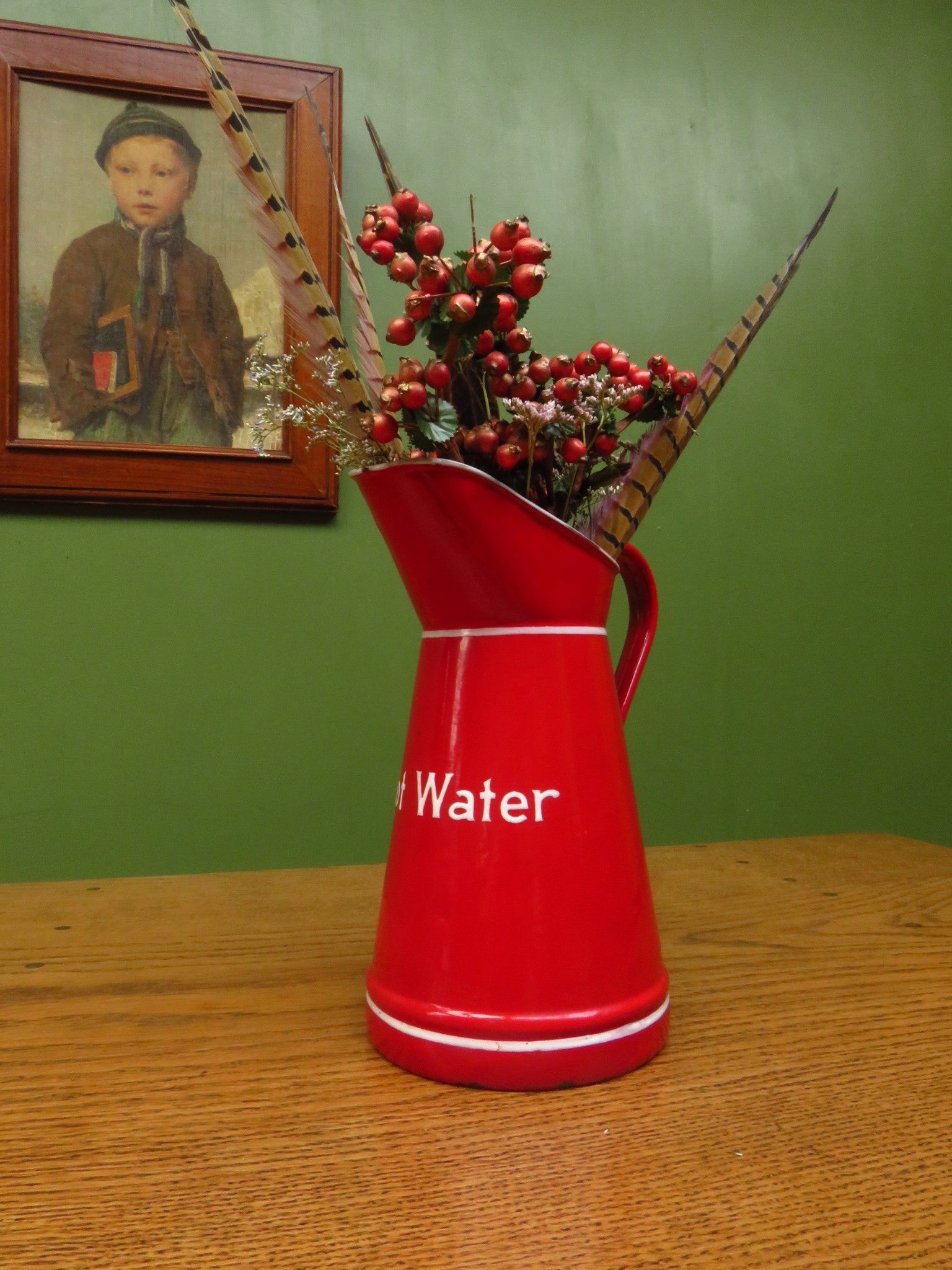 Red Enamel Hot Water Jug from Germany – vintage house